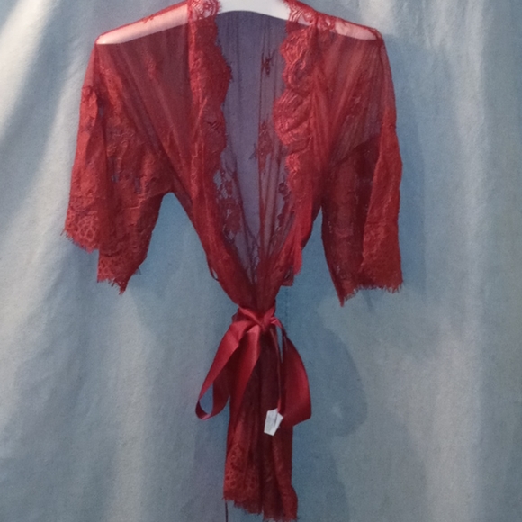 Intimates & Sleepwear | Set Red Lace Floral Sheer Robestring Thong ...